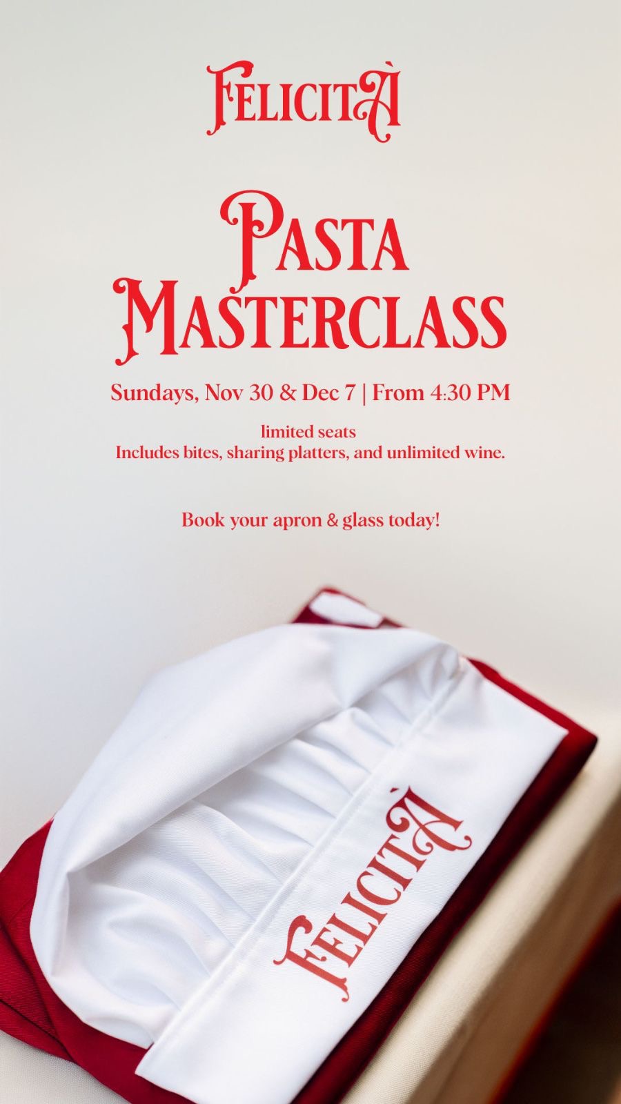 Italian Restaurant Felicita To Hold Two Pasta Masterclass Sessions ...